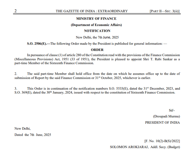 T. Rabi Sankar Appointed as Part-Time Member of 16th Finance Commission ...