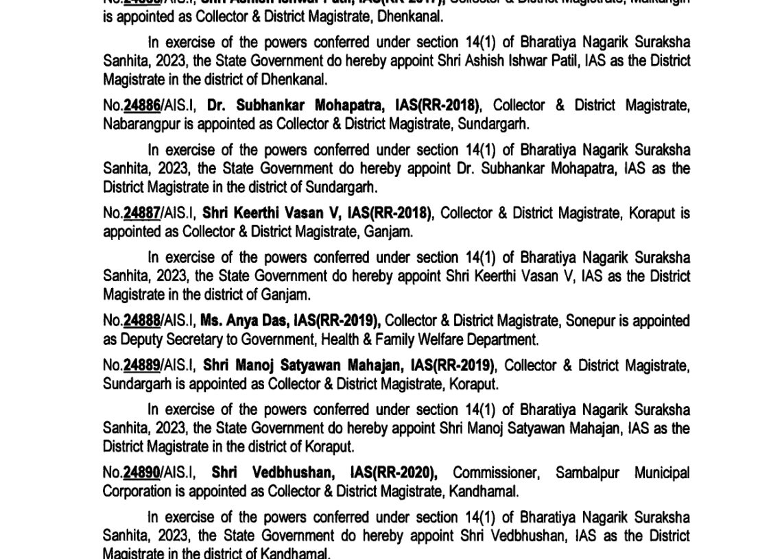 Odisha IAS Officers Transfer 2025: Key Changes